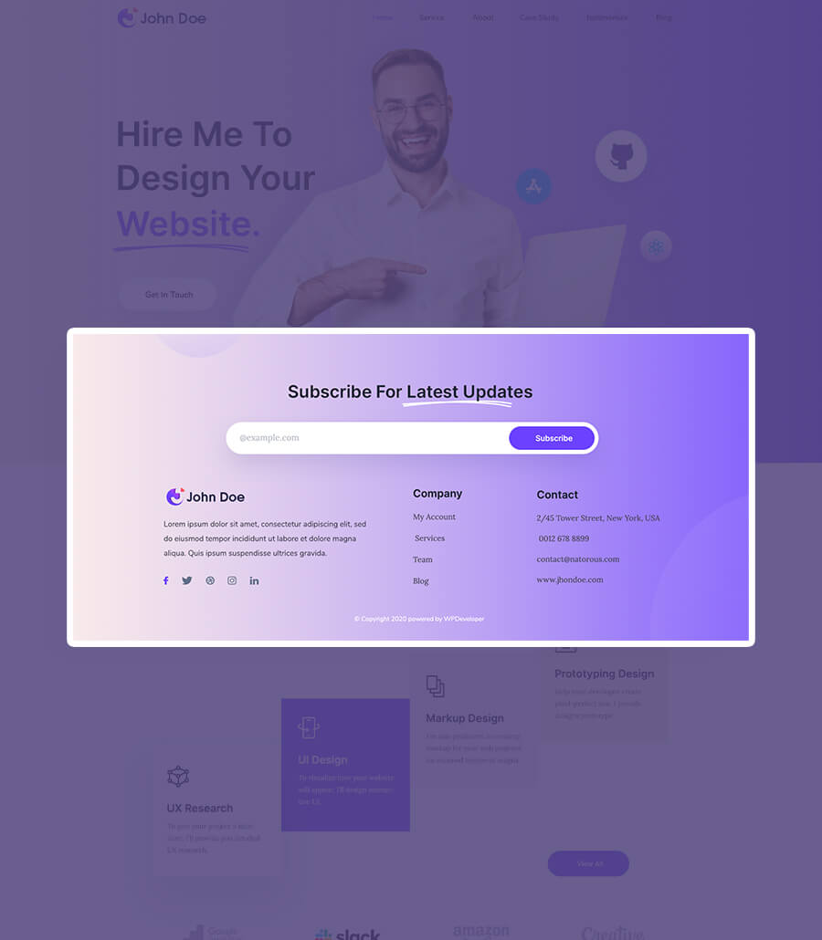 John Doe - Personal Portfolio Website Footer Template | Templately
