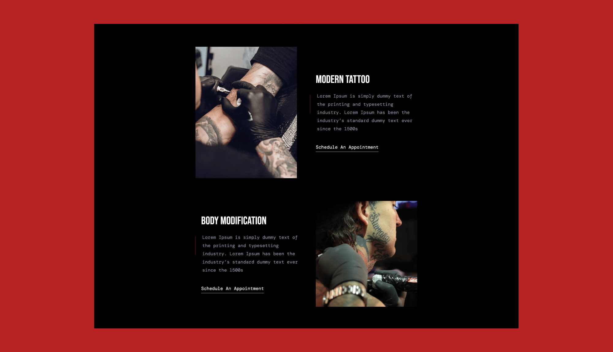 Ink Art - Tattoo Studio Website For Gutenberg Side By Side Section | Templately