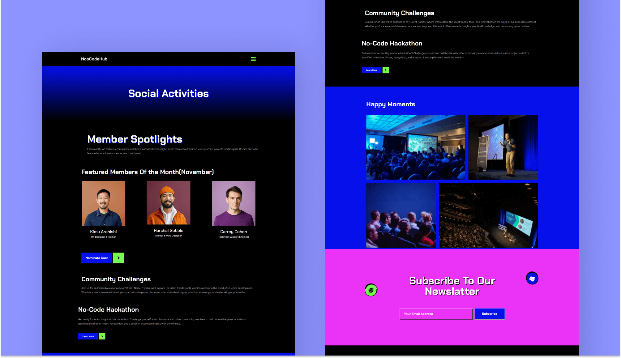 NooCodeHub - No Code Community Website Template Social Activities Page ...