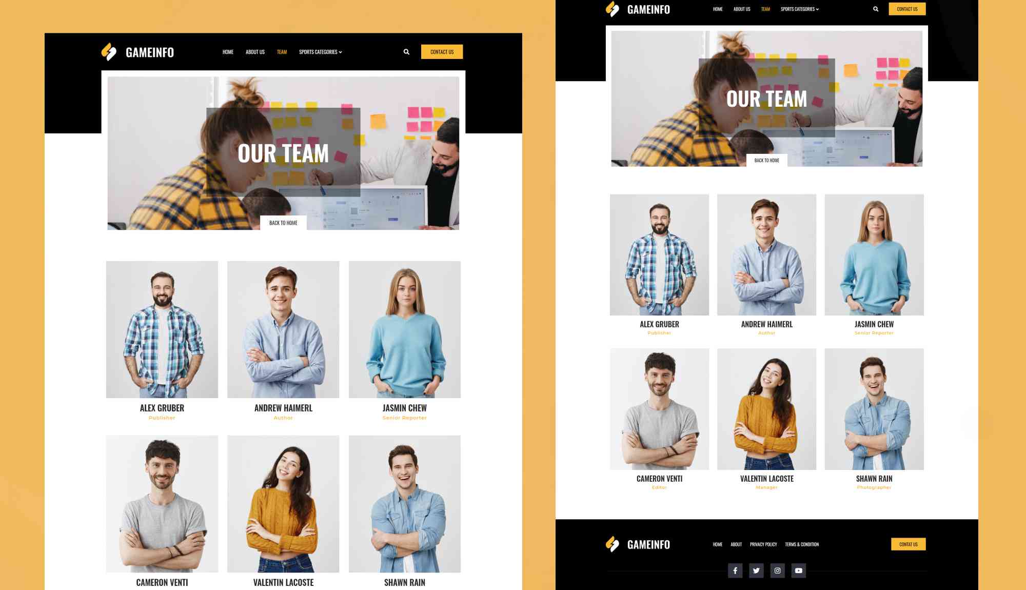 GameInfo - Sports News Website Team Page | Templately