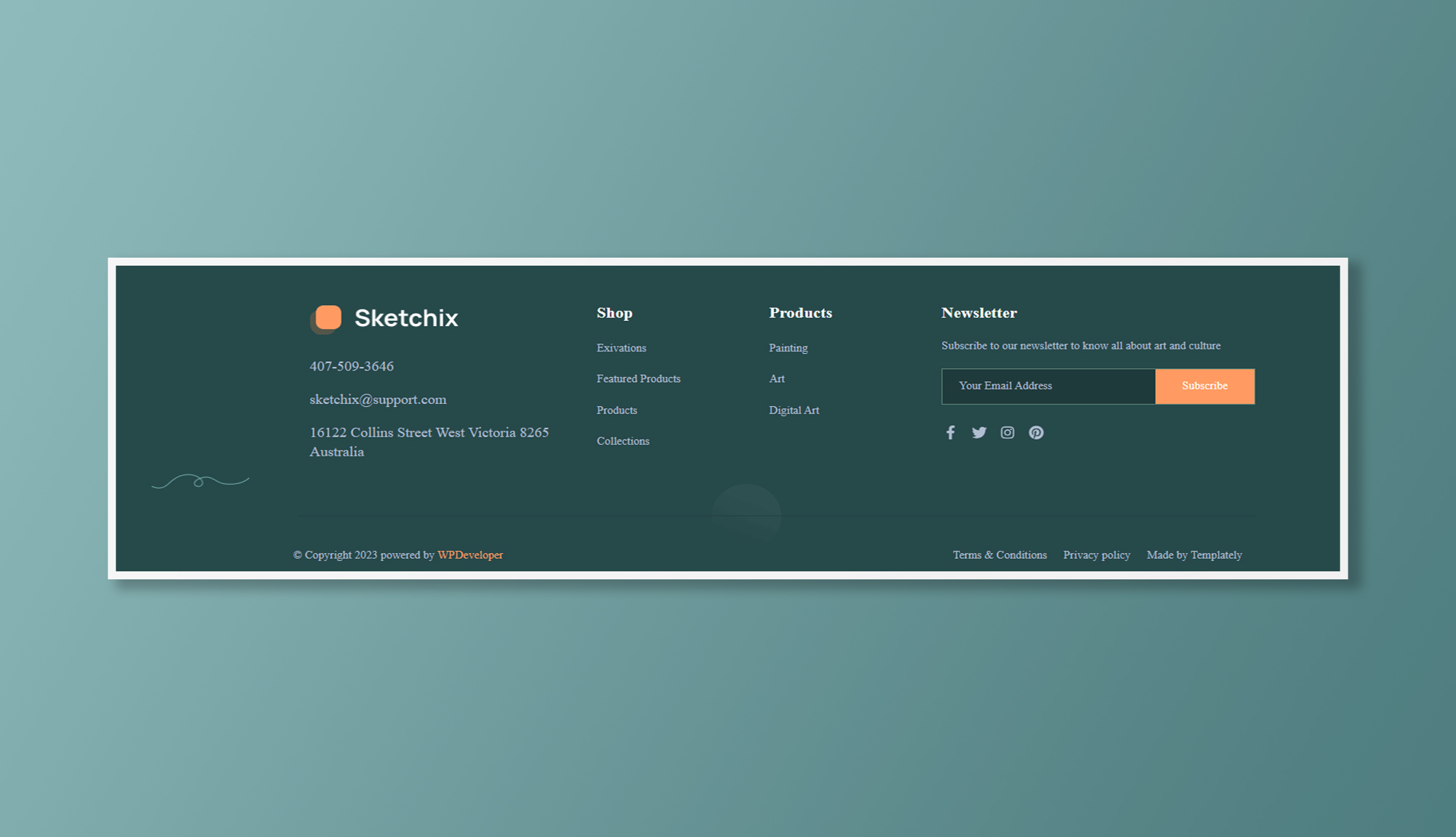 Sketchix - Digital Art Gallery Template for Gutenberg Footer Section ...