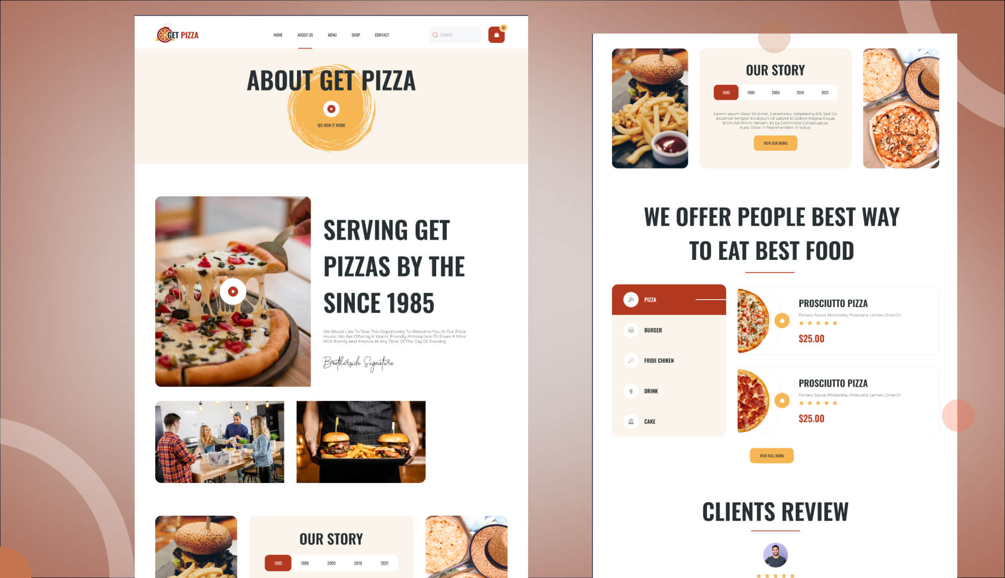 Get Pizza - Online Restaurant Website Template About Page | Templately