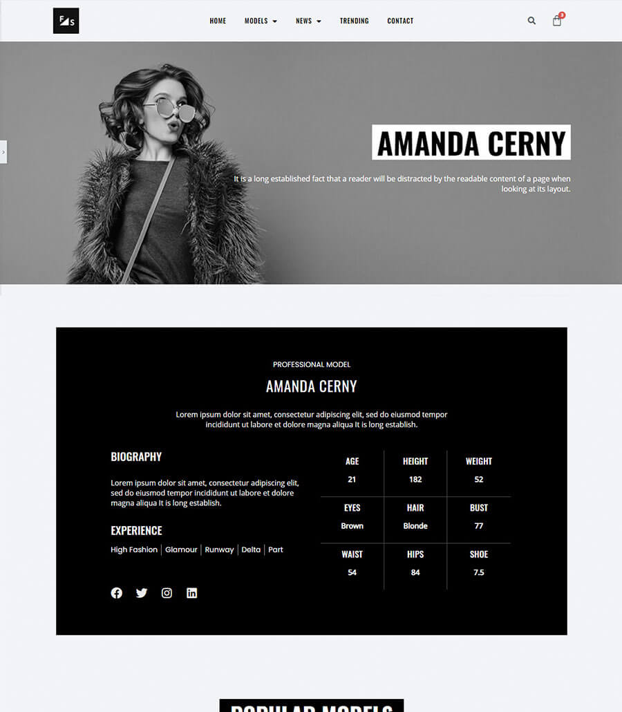 Fashion and Modeling Profile Page | Templately