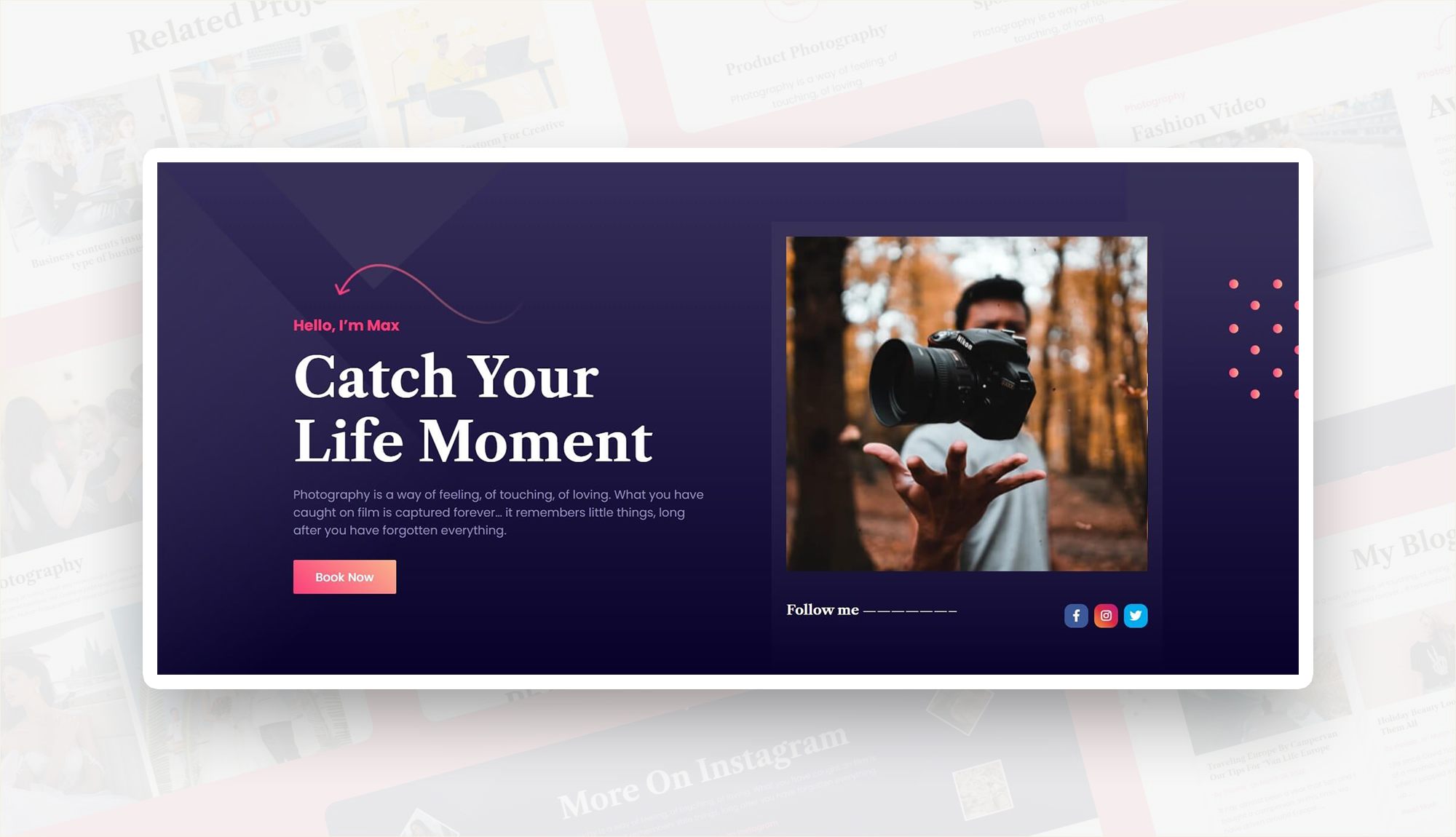 Max Boom - Photography Website Template For Gutenberg Hero Section ...