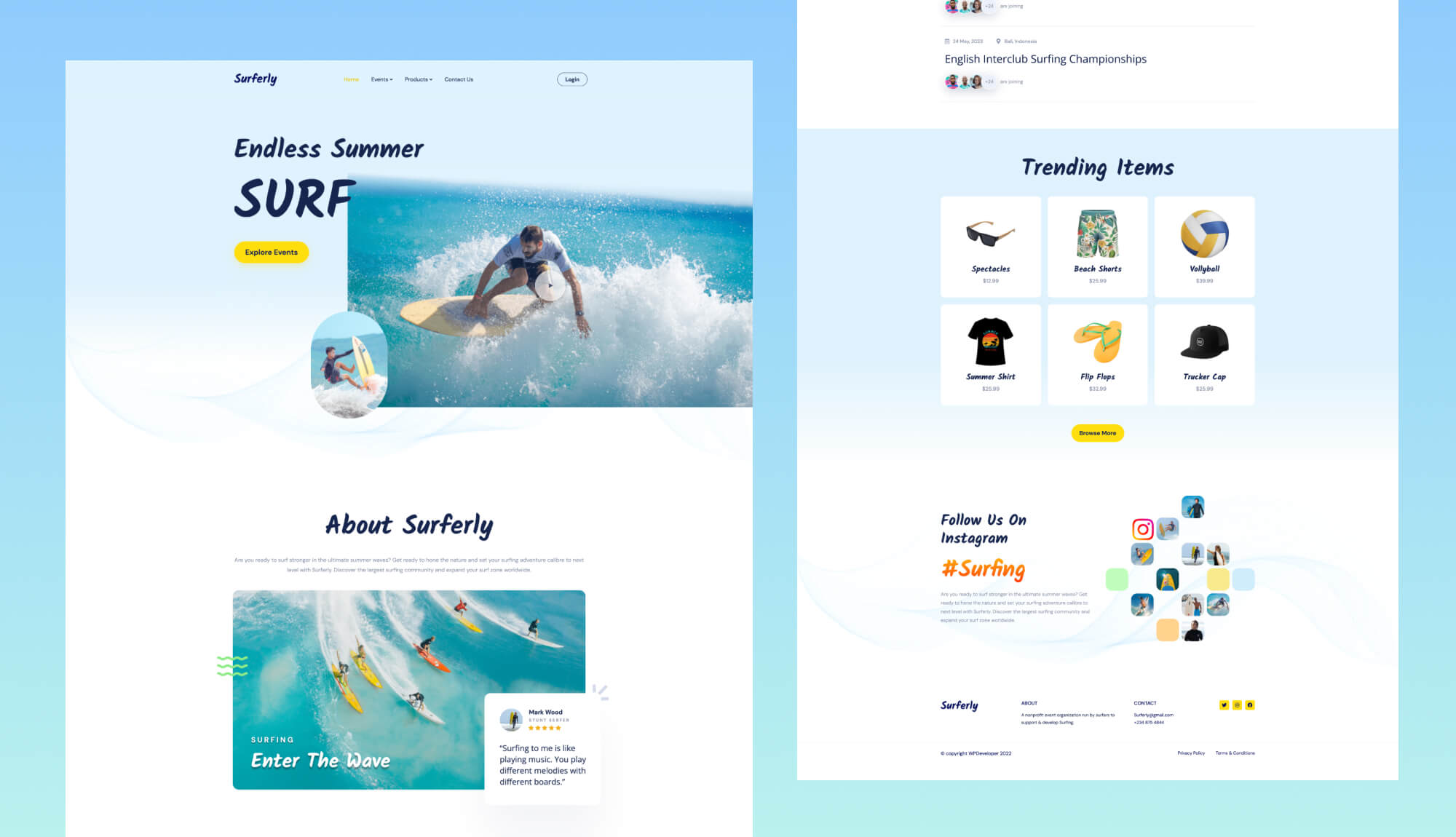 Surferly - Surfing Event Website Template | Templately