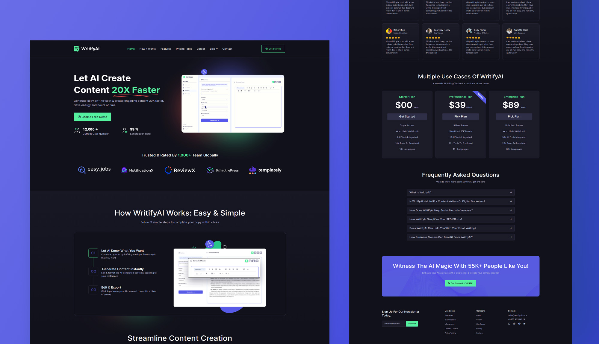 WritifyAI - Elementor Website Template For Content AI | Templately